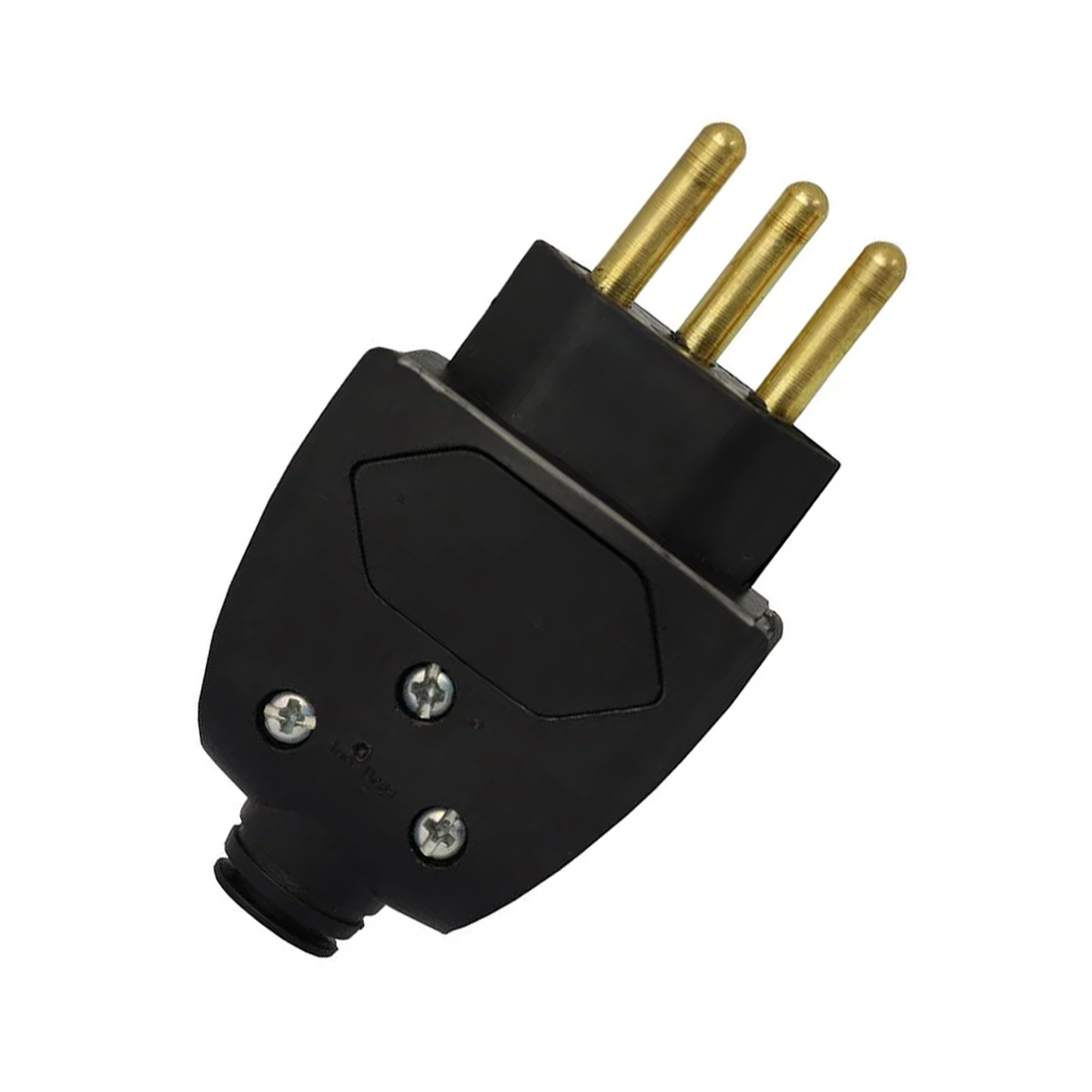 Plug Pial 2P+T 10A 250V Macho Lateral/Axial Preto Com Prensa Cabo