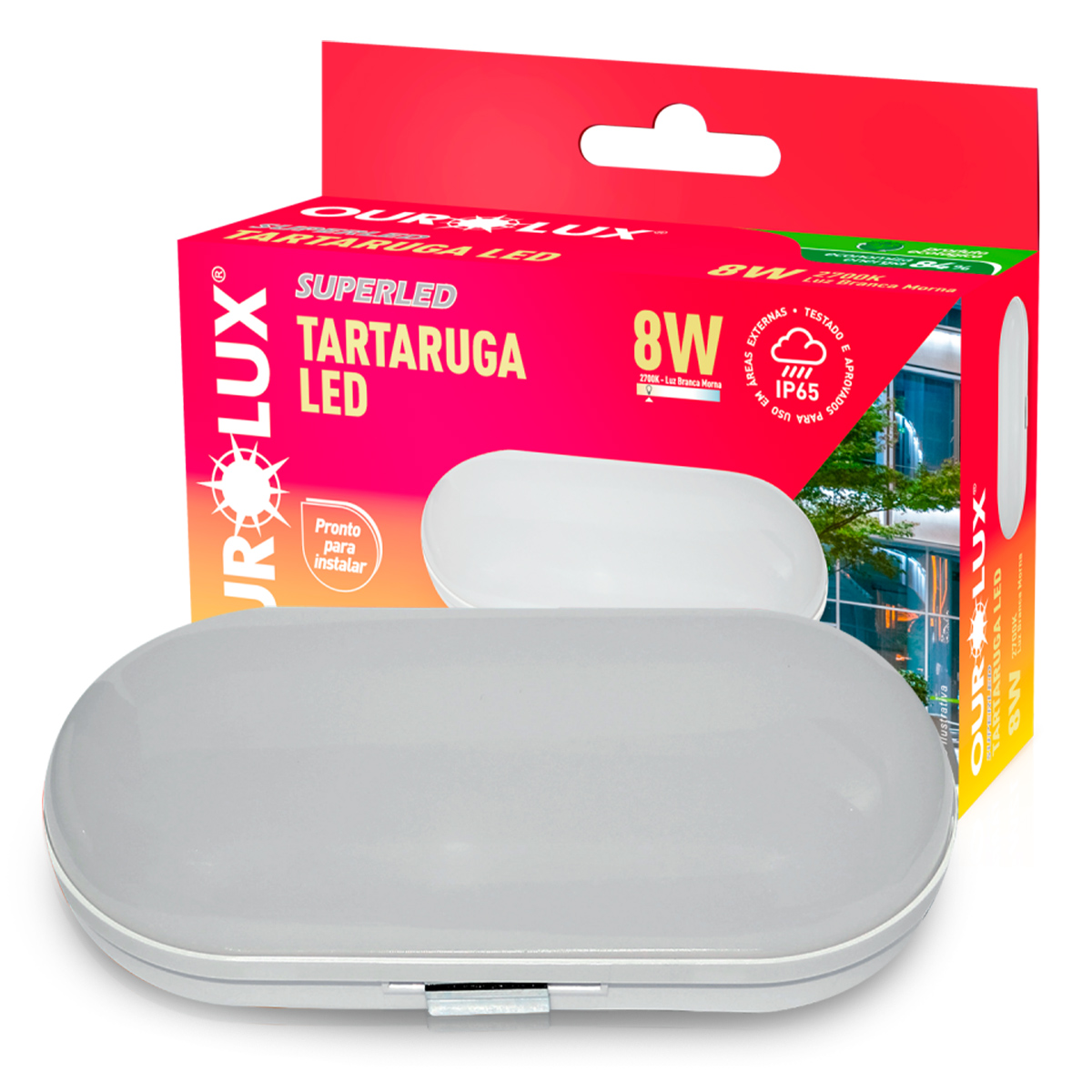 Luminária Tartaruga Led Oval 8W 2700K Luz Amarela Ourolux