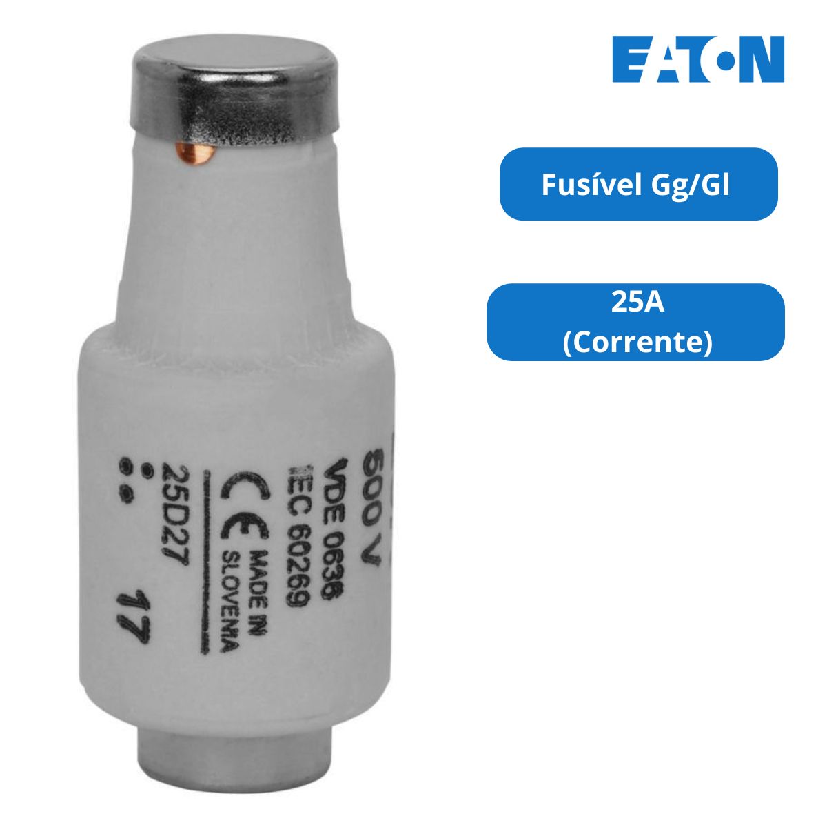 Fusível Diazed Retardado Gg/Gl 25A 500V DII 25D27 Eaton