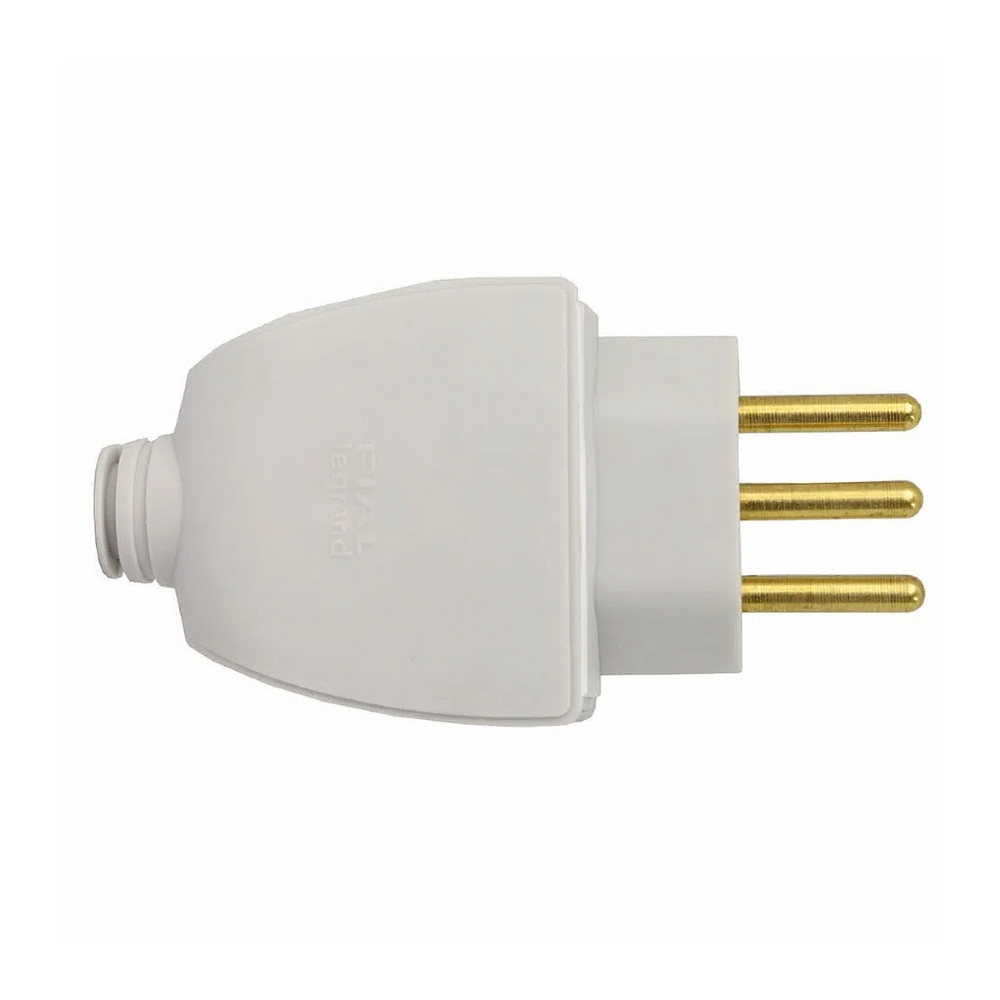 Plug Macho 2P+T 20A 250V Lateral/Axial Com Prensa Cabo Cinza Pial