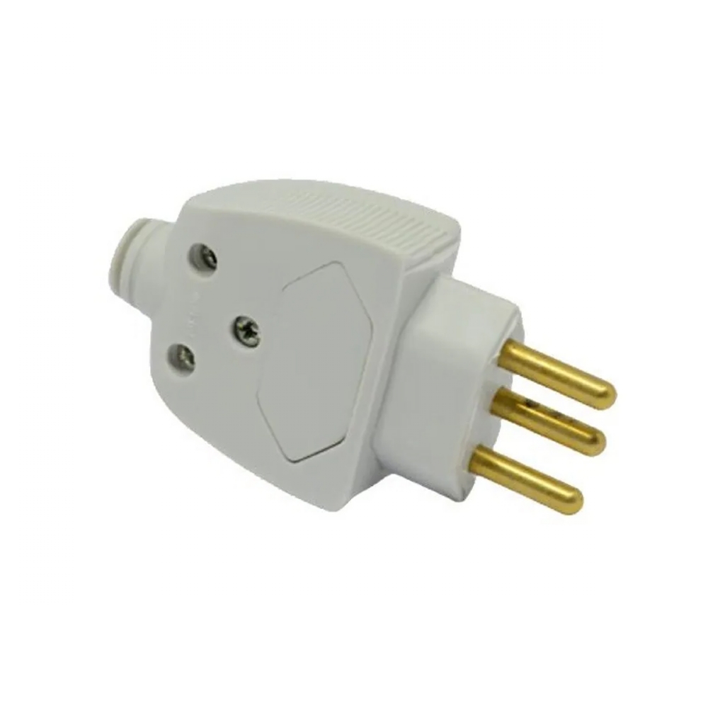 Plug 2P+T 20A Macho 250V Com Prensa Cabo Lateral/Axial Branco Pial