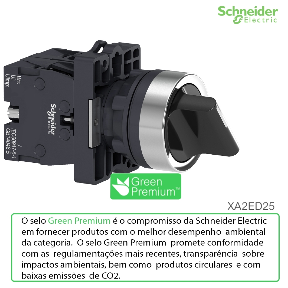 Botão Comutador Knob Curto 22,5mm 2 Posições Fixas XA2ED25 Schneider