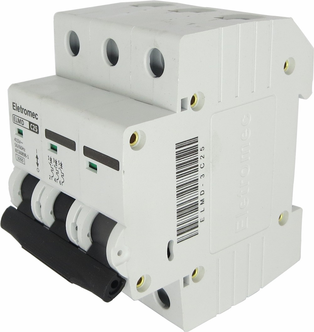Disjuntor Tripolar Mini Din 400/440V Curva C 3Ka 25A Eletromec