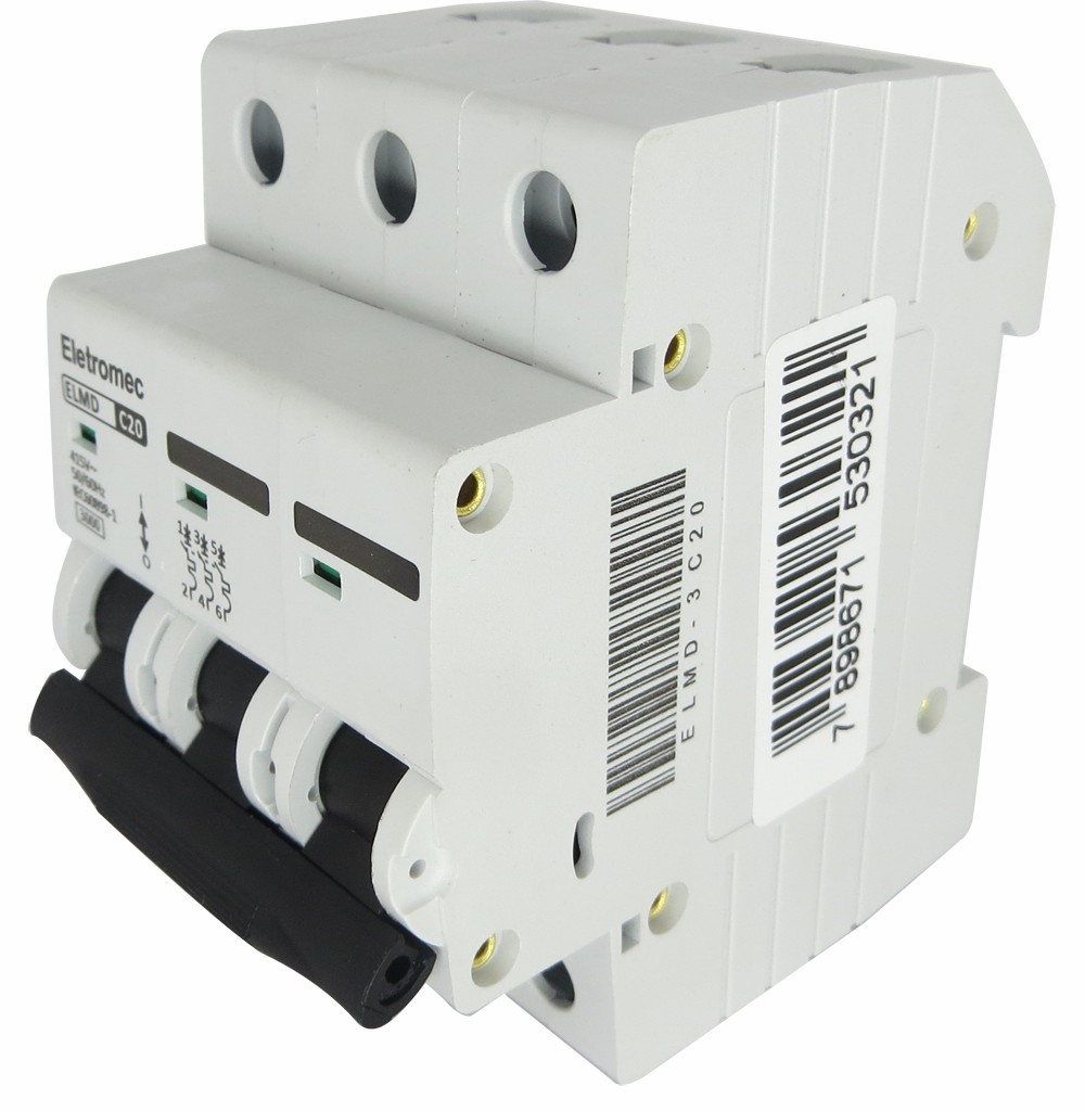 Disjuntor Tripolar Mini Din 400/440V Curva C 20A 3Ka Eletromec